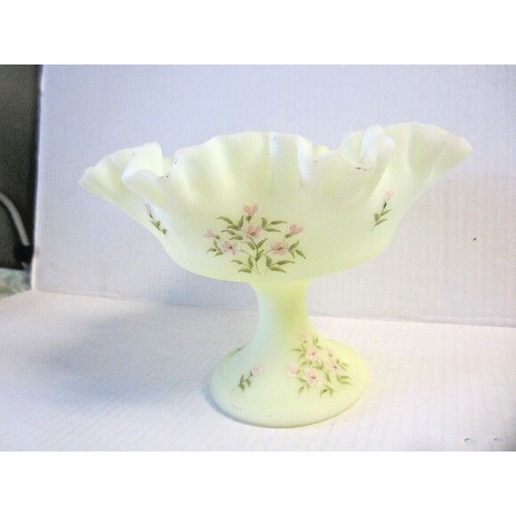 Fenton | Accents | Fenton Uranium Satin Custard Glass Hand Painted ...